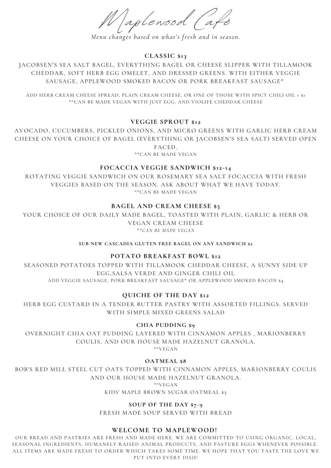 Menu - Maplewood Coffee and Tea
